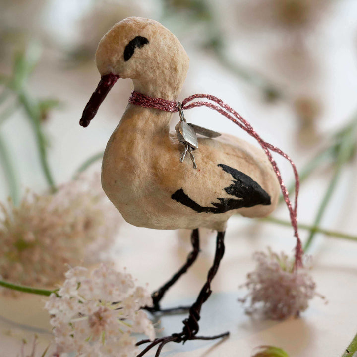 Handmade Stork in Cotton and Paper | Vintage Ornaments