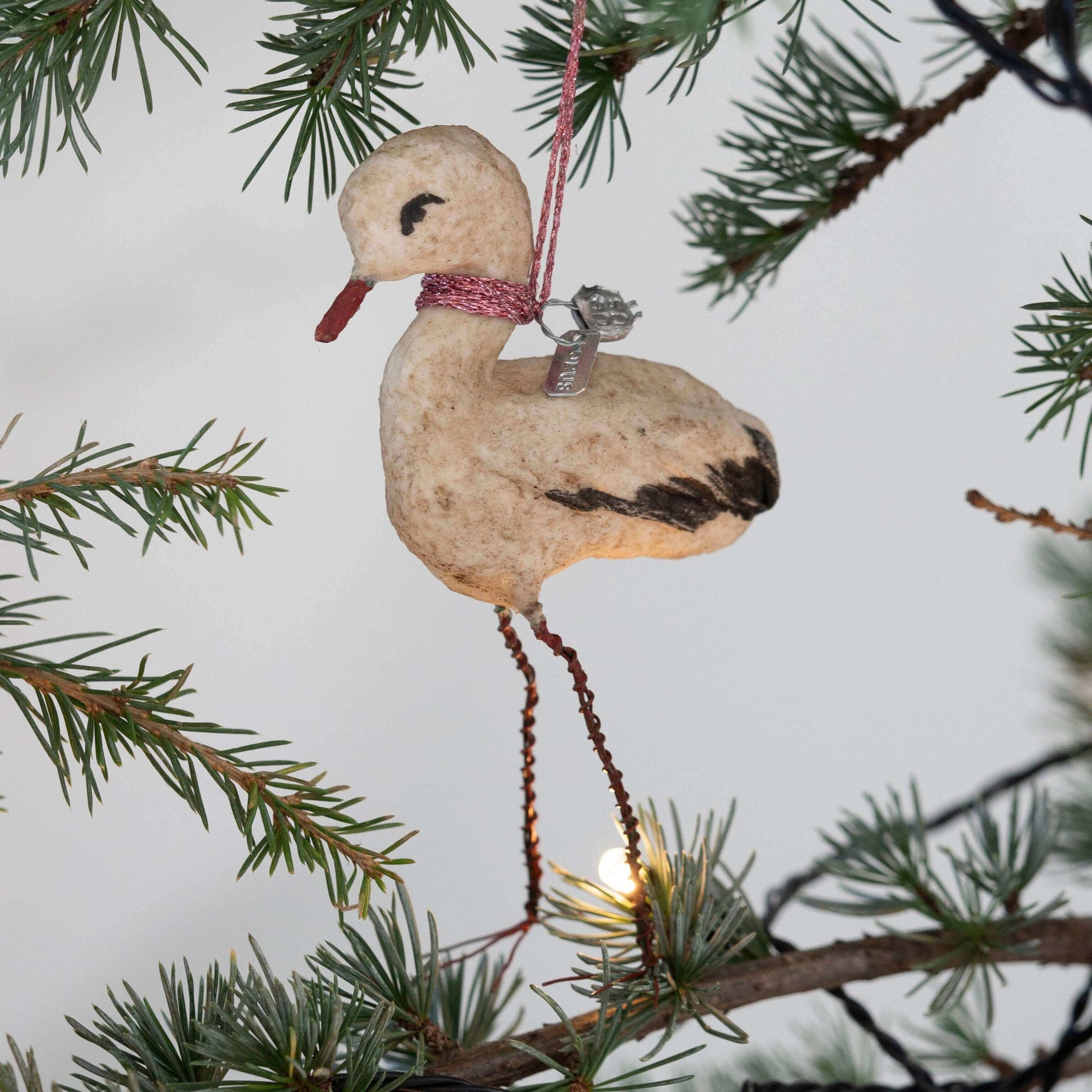 Handmade Stork in Cotton and Paper | Vintage Ornaments